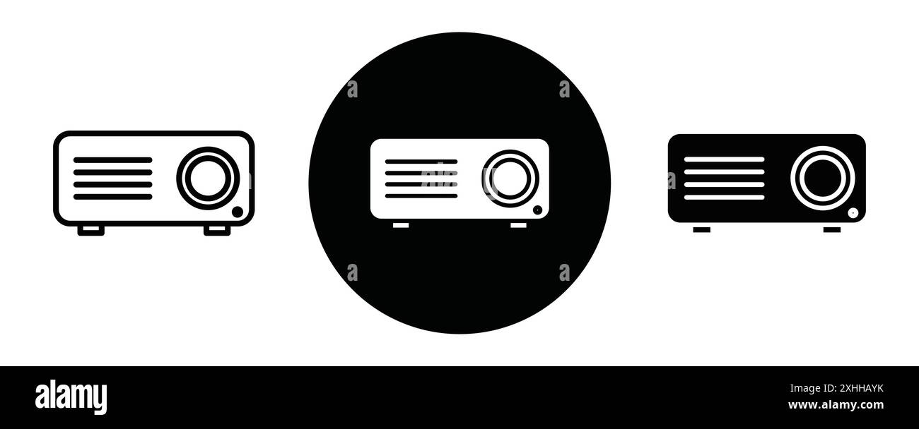 Projector icon Black line art vector in black and white outline set ...