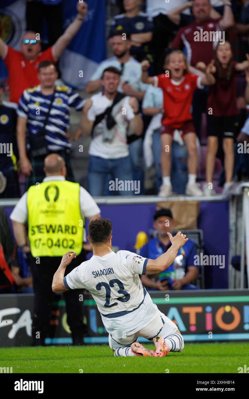 Xherdan Shaqiri seen celebrating after scoring goal during UEFA Euro ...
