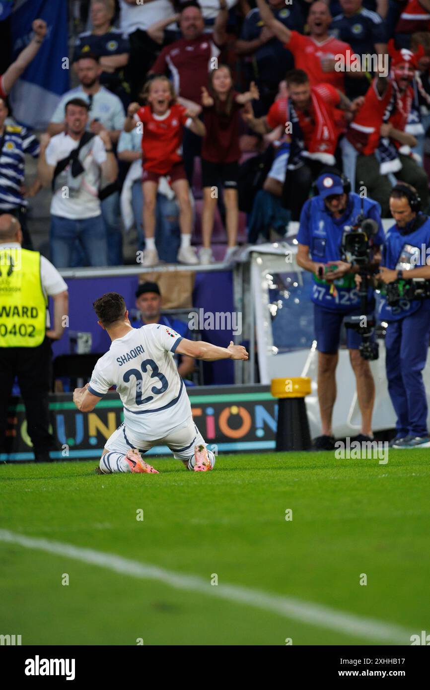 Xherdan Shaqiri seen celebrating after scoring goal during UEFA Euro ...