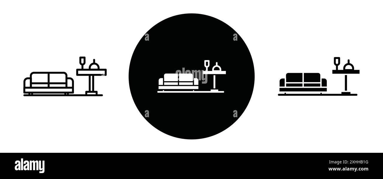 Lounge icon Black line art vector in black and white outline set collection sign Stock Vector ...
