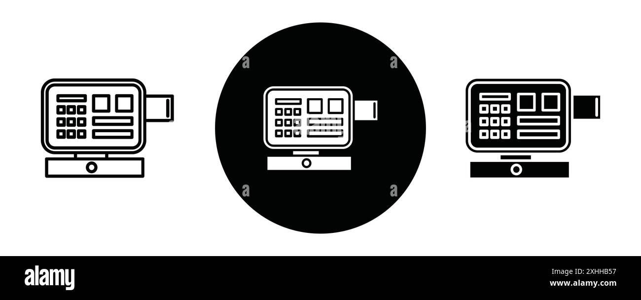POS system icon Black line art vector in black and white outline set collection sign Stock ...