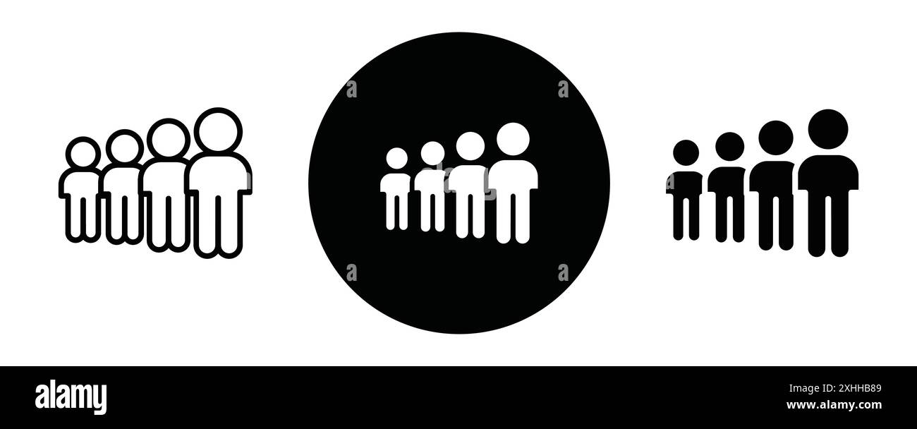Queue icon Black line art vector in black and white outline set ...