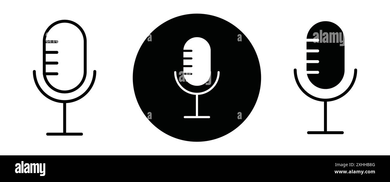 Microphone icon Black line art vector in black and white outline set ...