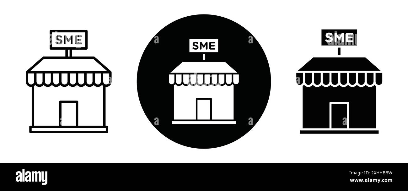 SME icon Black line art vector in black and white outline set ...