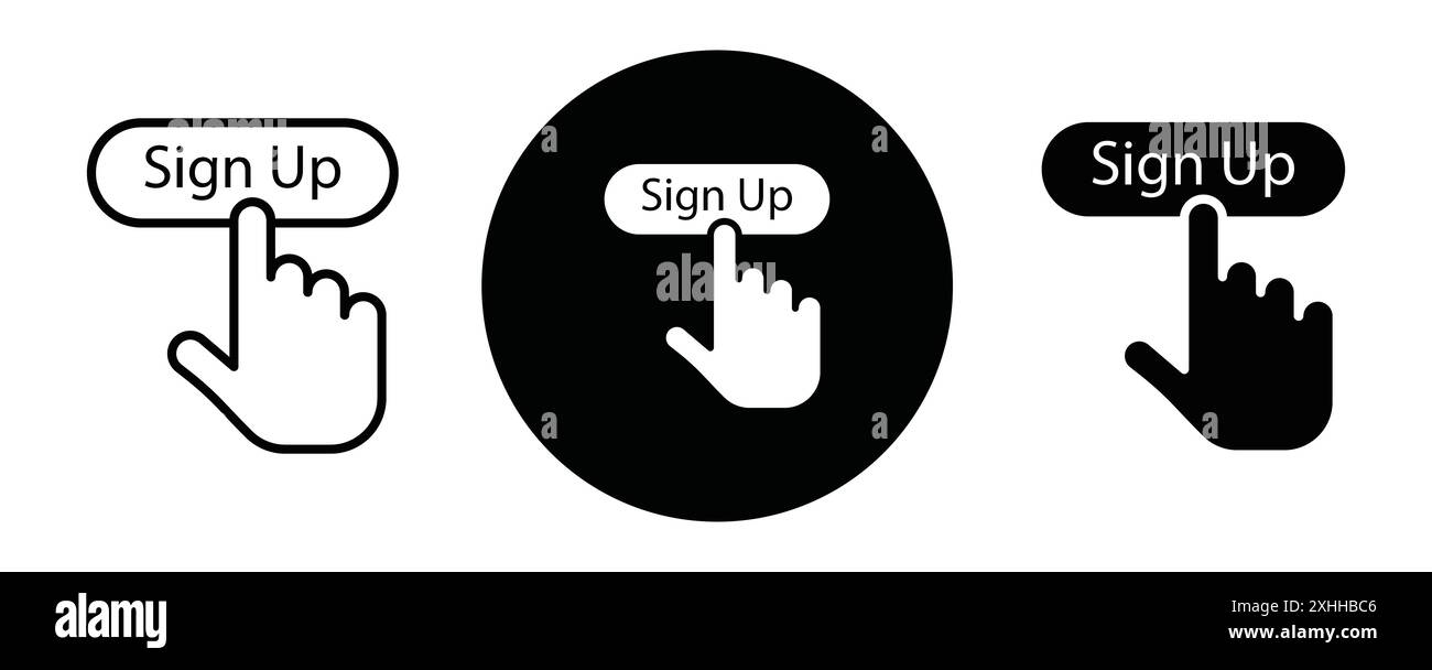Signup icon Black line art vector in black and white outline set ...