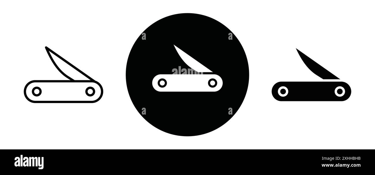 Pocket knife icon Black line art vector in black and white outline set ...