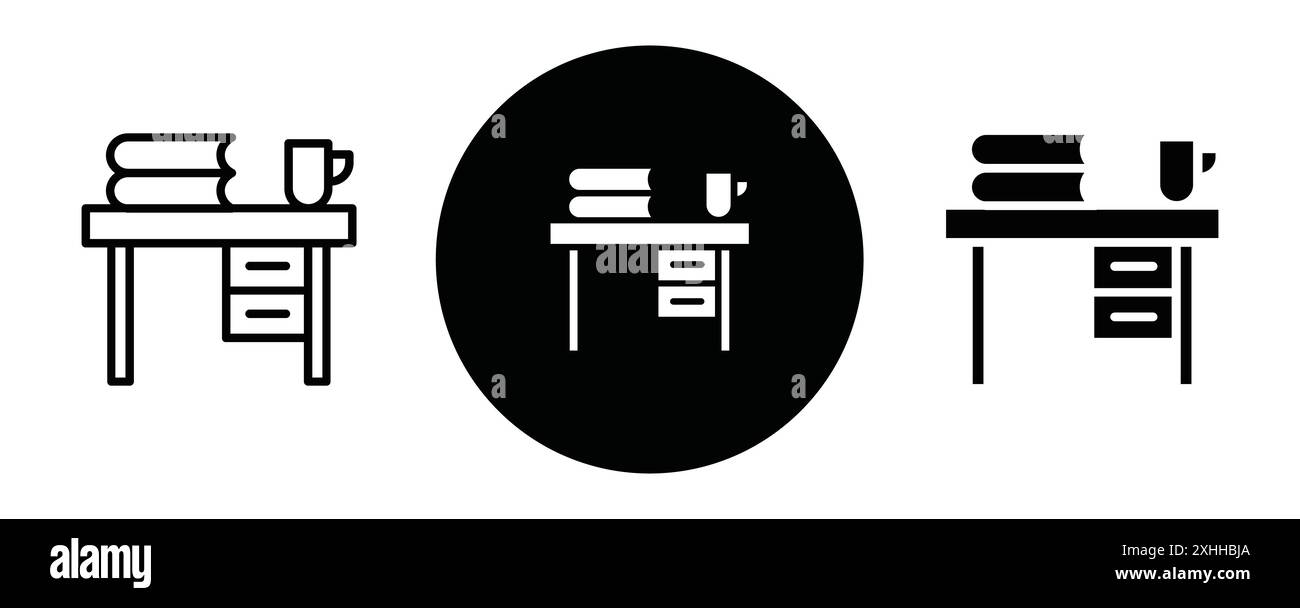 Study table icon Black line art vector in black and white outline set ...