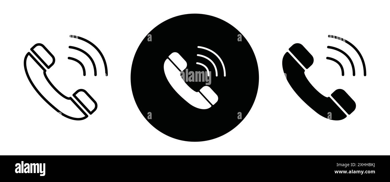 Telephone icon Black line art vector in black and white outline set ...