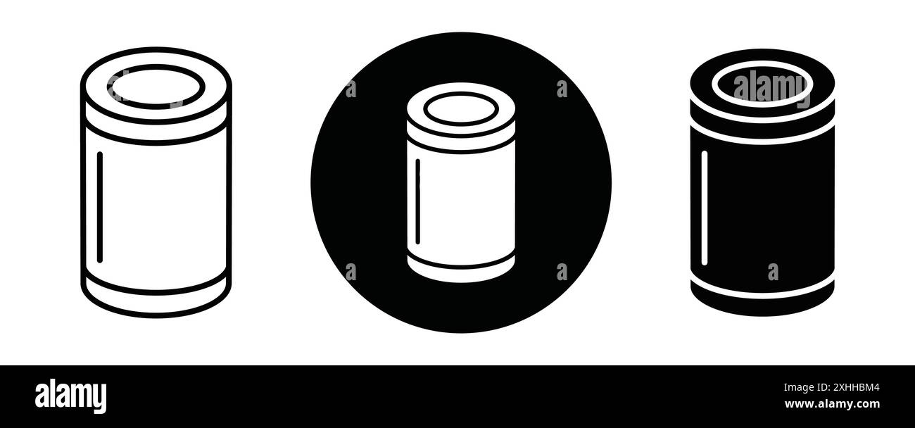 Tin can icon Black line art vector in black and white outline set ...