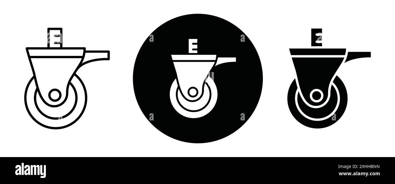 Swivel caster icon Black line art vector in black and white outline set collection sign Stock ...