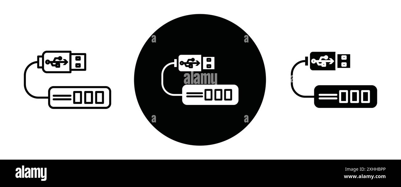 USB hub icon Black line art vector in black and white outline set ...