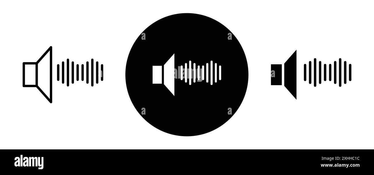 Sound effect icon Black line art vector in black and white outline set ...