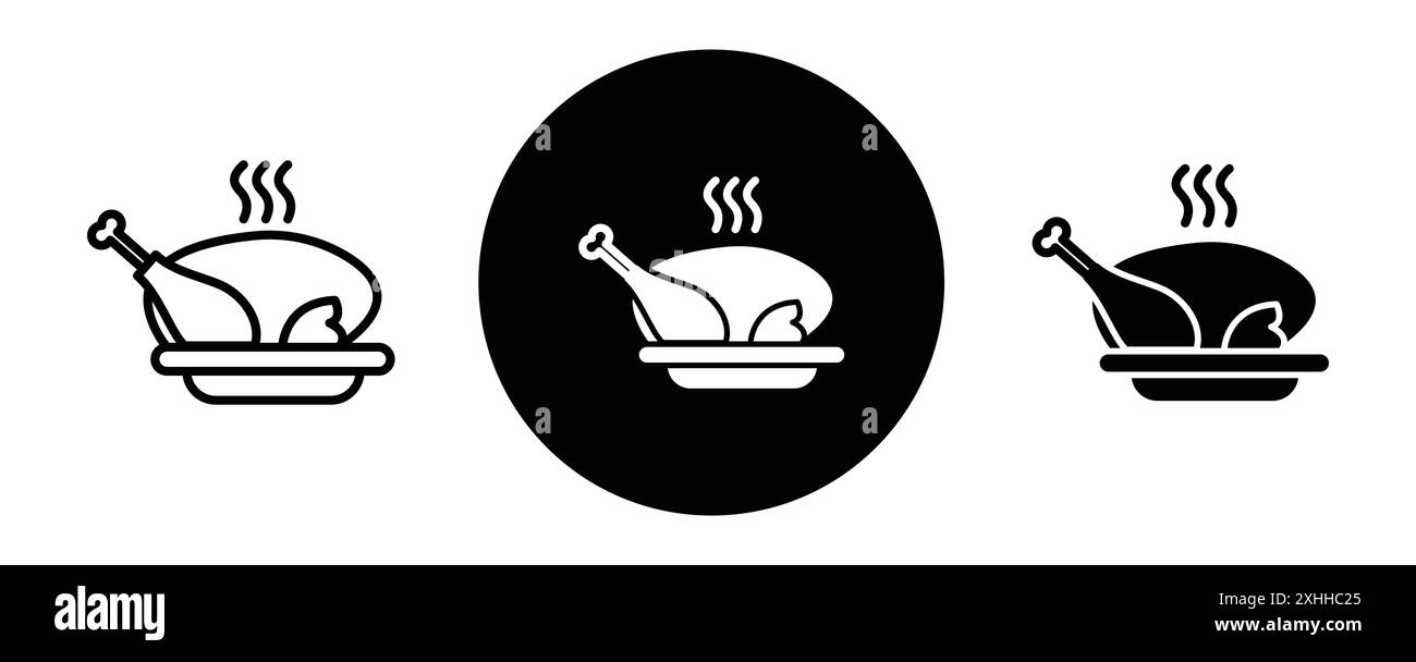 Roasted chicken turkey icon Black line art vector in black and white ...
