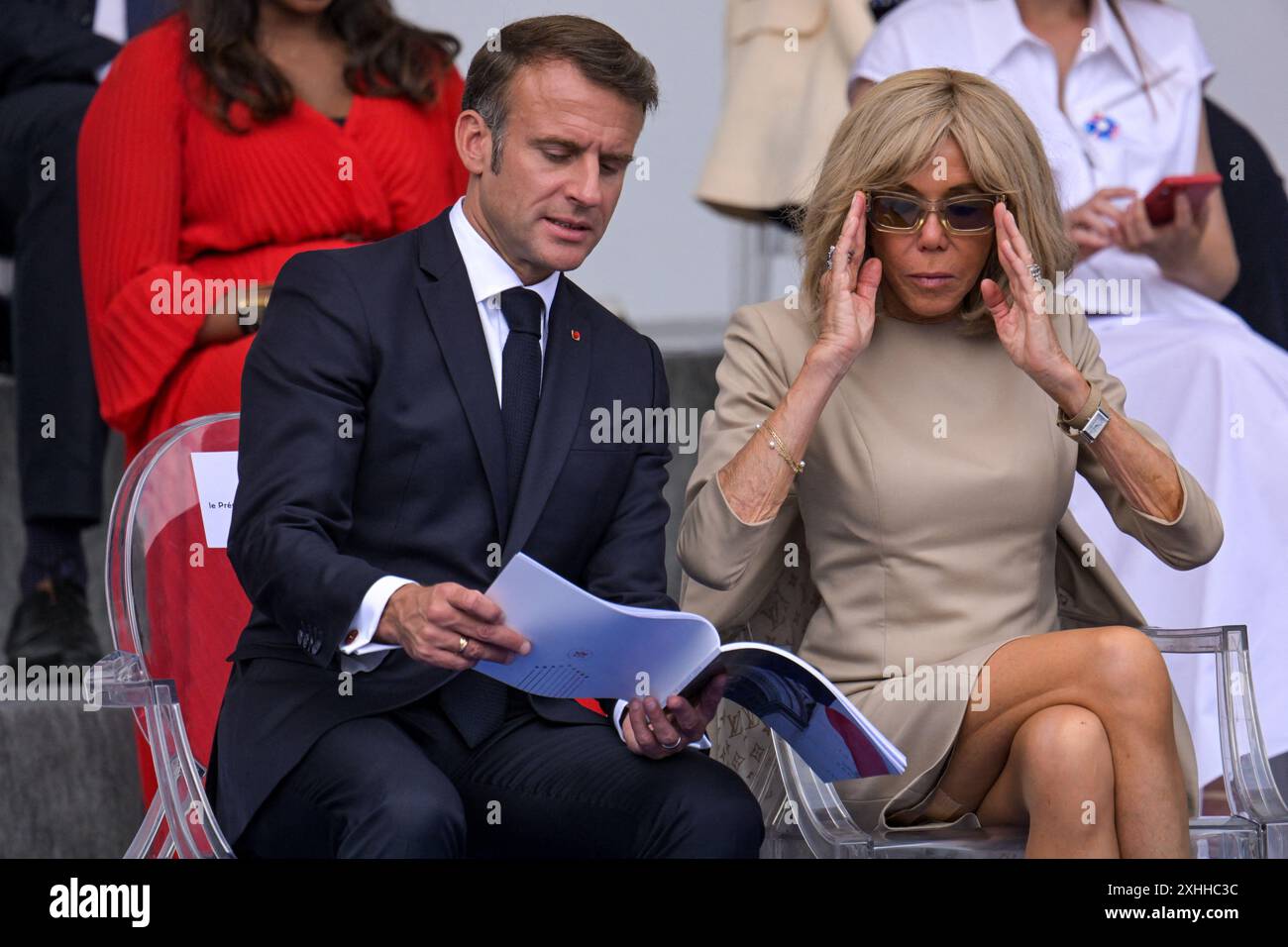 Paris, France. 14th July, 2024. French president Emmanuel Macron and ...