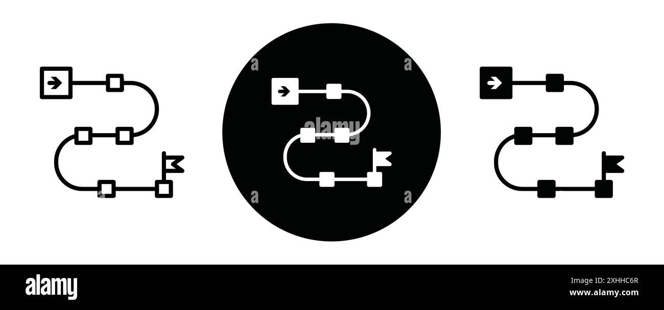 Roadmap icon Black line art vector in black and white outline set ...