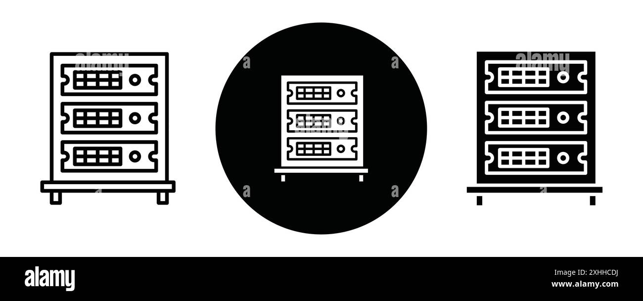 Server rack icon Black line art vector in black and white outline set ...