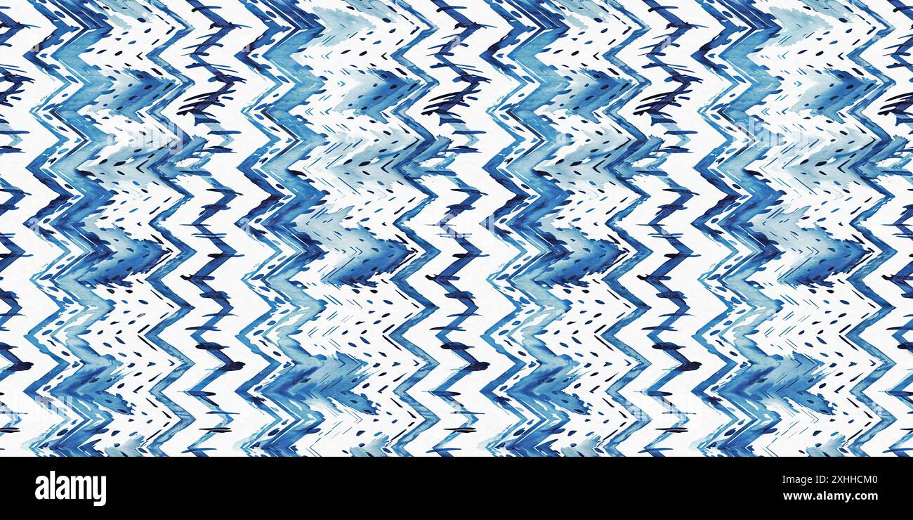 Summery ikat zig zag border pattern in painterly brushstroke digital ...