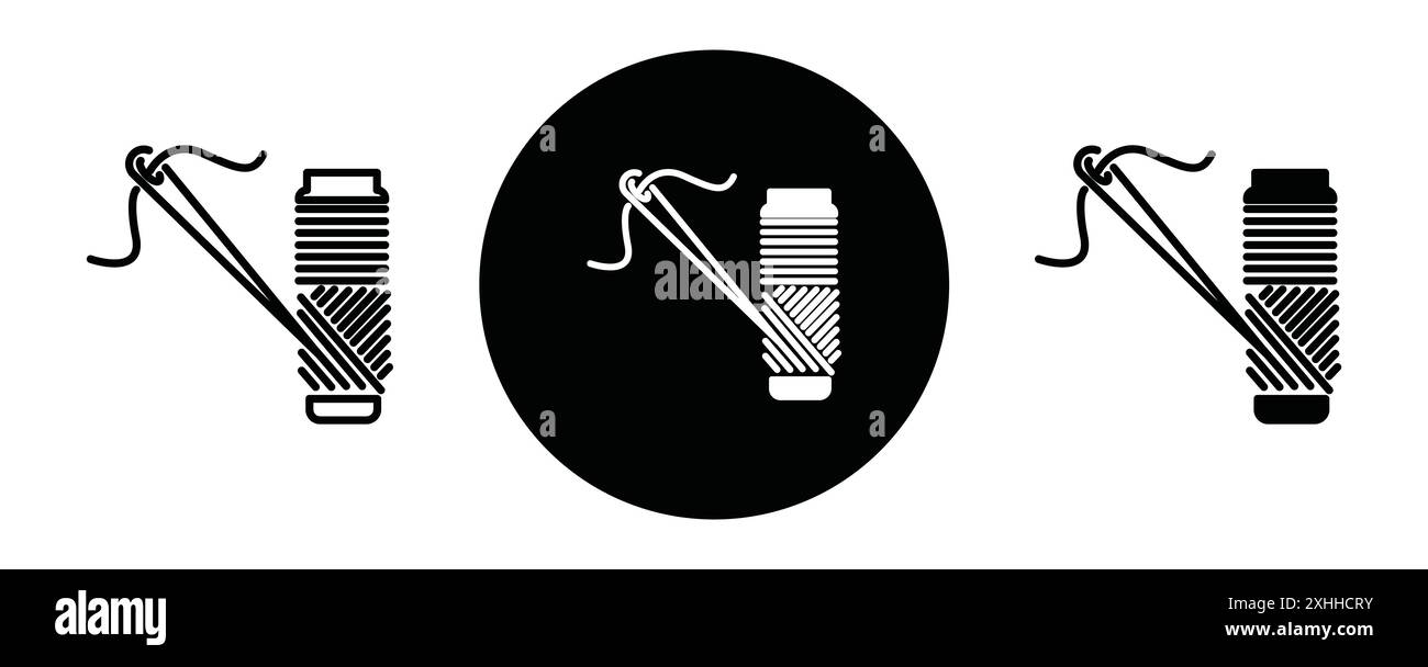 Thread needle icon Black line art vector in black and white outline set ...