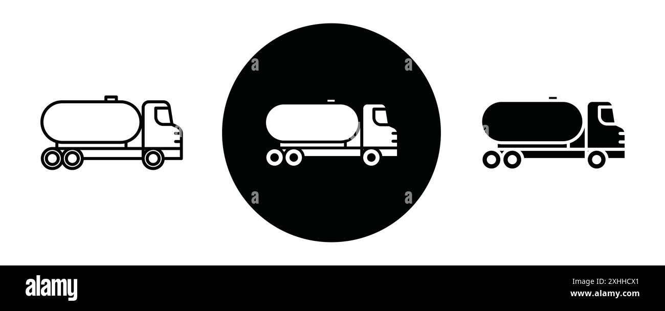 Tank truck icon Black line art vector in black and white outline set ...