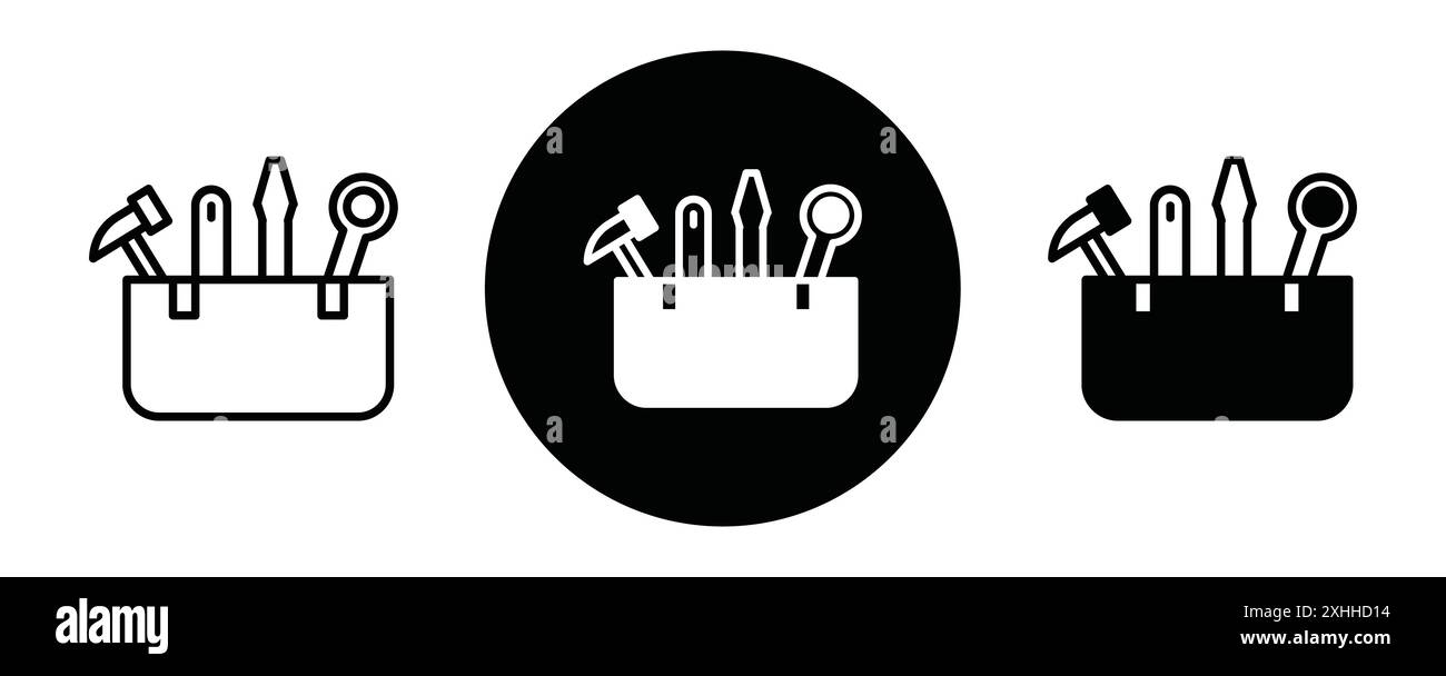 Tools box icon Black line art vector in black and white outline set collection sign Stock Vector ...