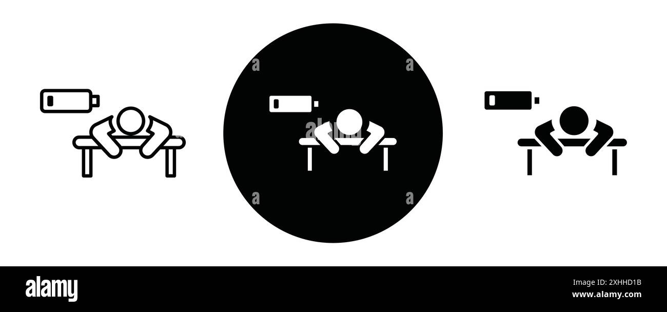 Tired person icon Black line art vector in black and white outline set ...