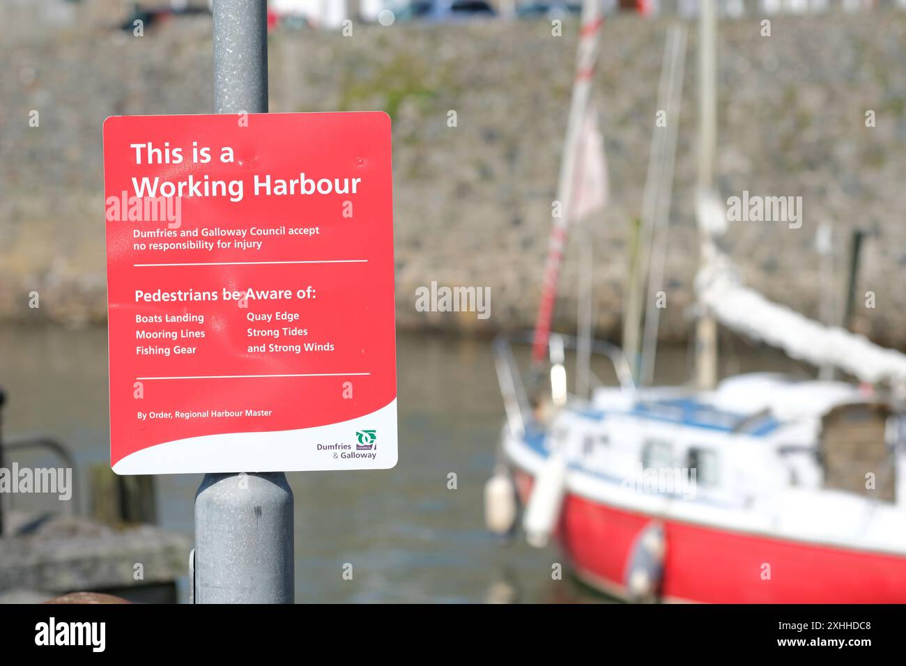 Port William Wigtownshire Scotland warning sign active working harbour ...