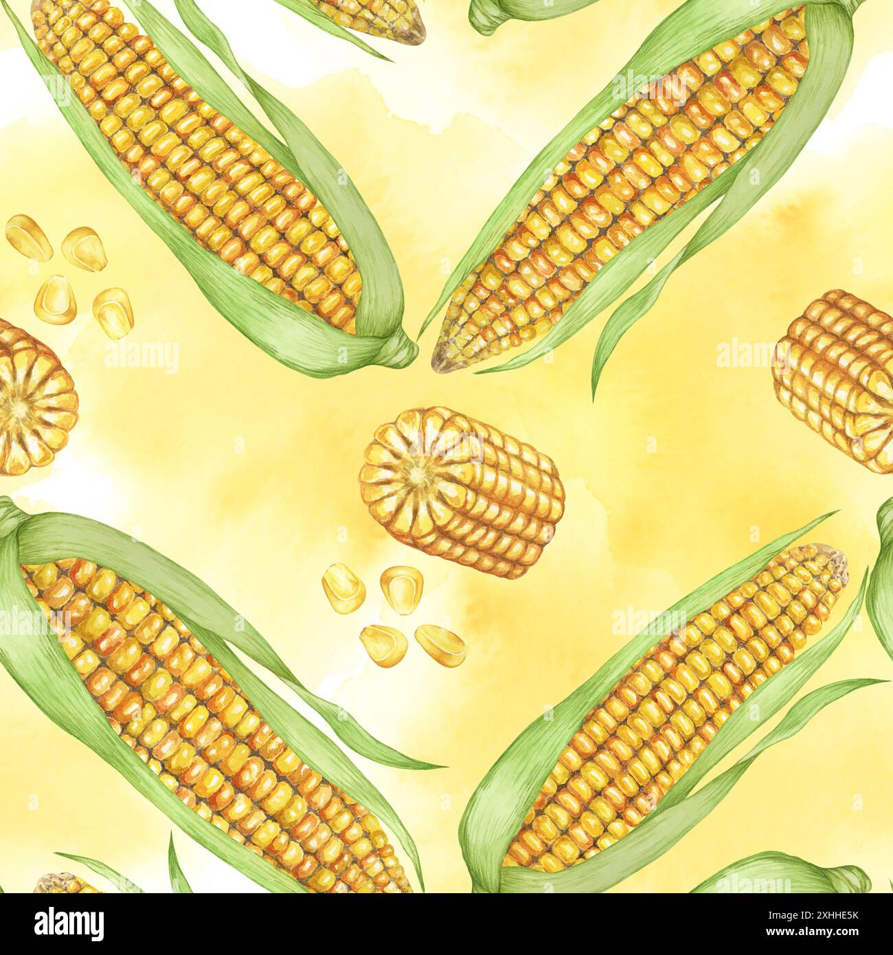 golden Corn and kernels seamless pattern, autumnal textile, cobs on ...