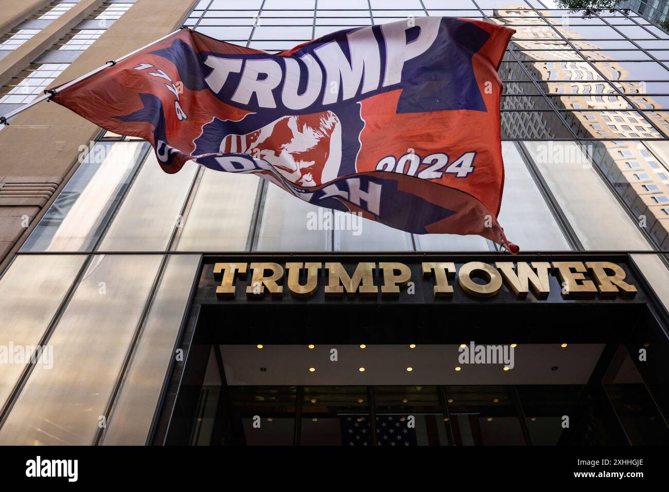 Trump 2024 flag is raised outside of Trump Tower, Sunday, July 14, 2024 ...