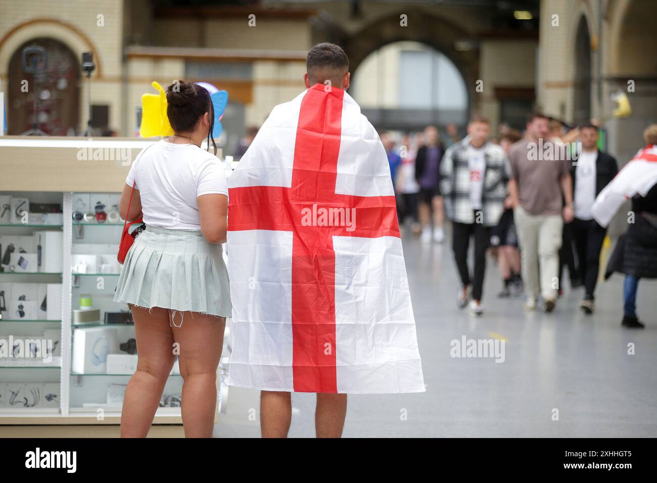 England fans at Victoria train station, Manchester. Picture date ...