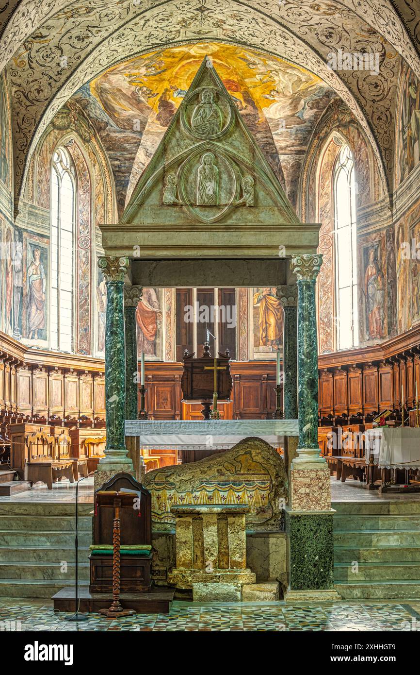 The ciborium on the high altar consisting of four columns, capitals and ...