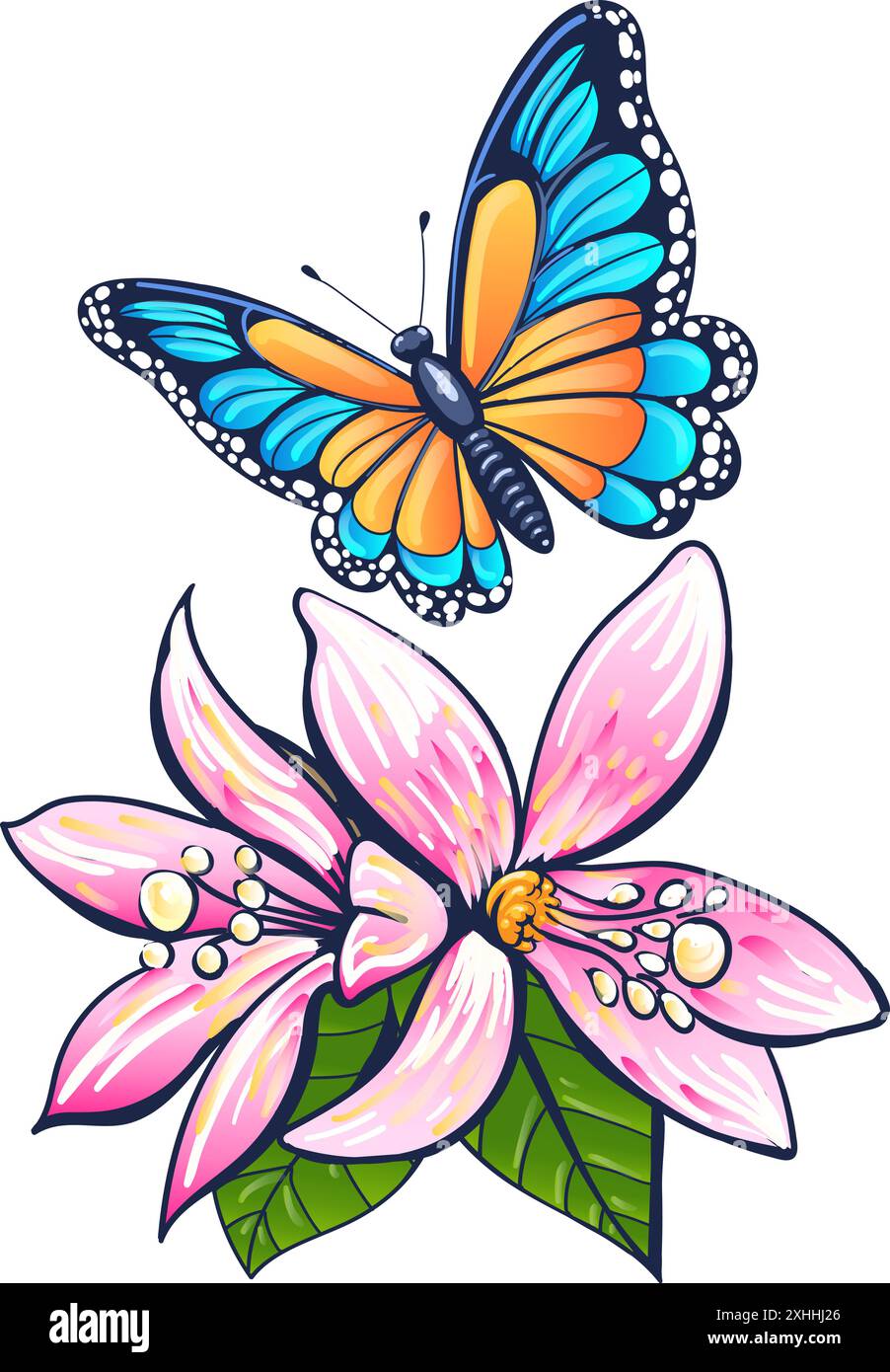 Colored butterfly flutters over flower Stock Vector Image & Art - Alamy