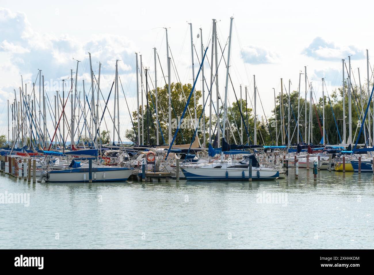 Moored sailing ships on Lake Balaton in the port of Badacsony Stock ...