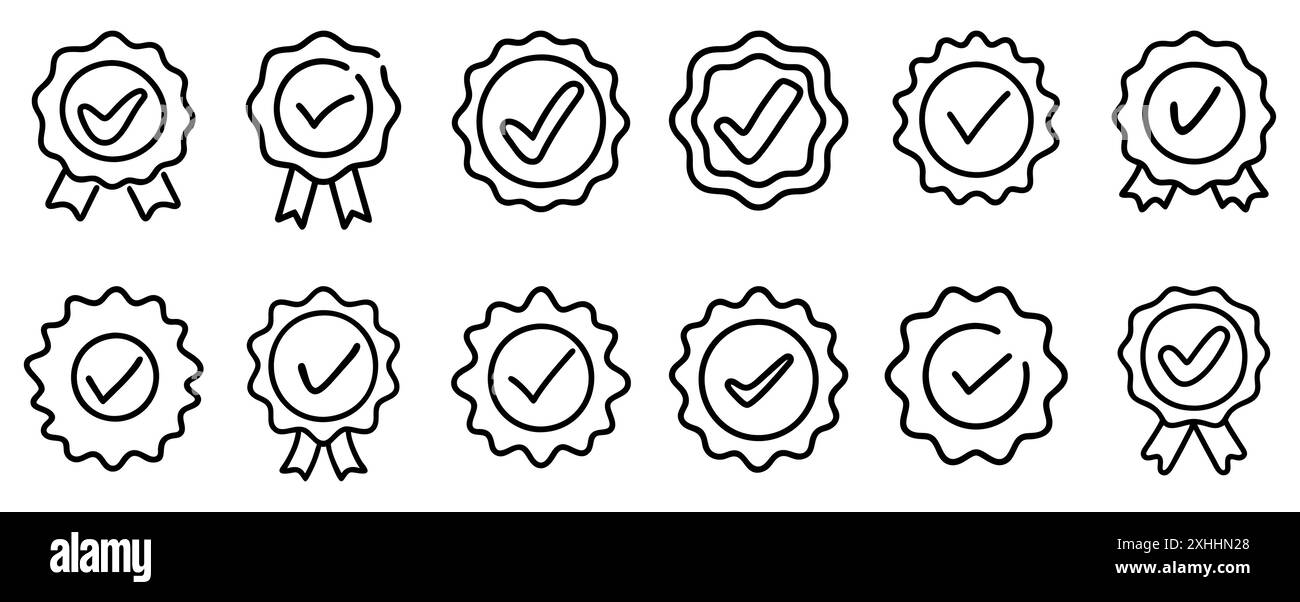 Quality icon. Set of drawn quality marks with checkmark, representing ...