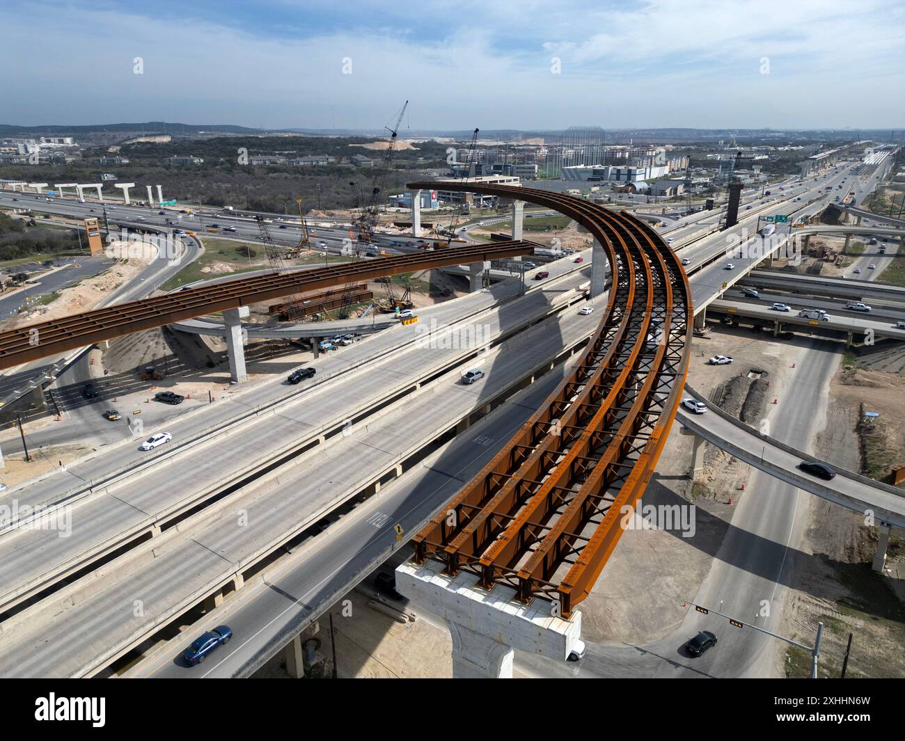 Aerial view of structural steel on a freeway flyover on interstate 10 ...