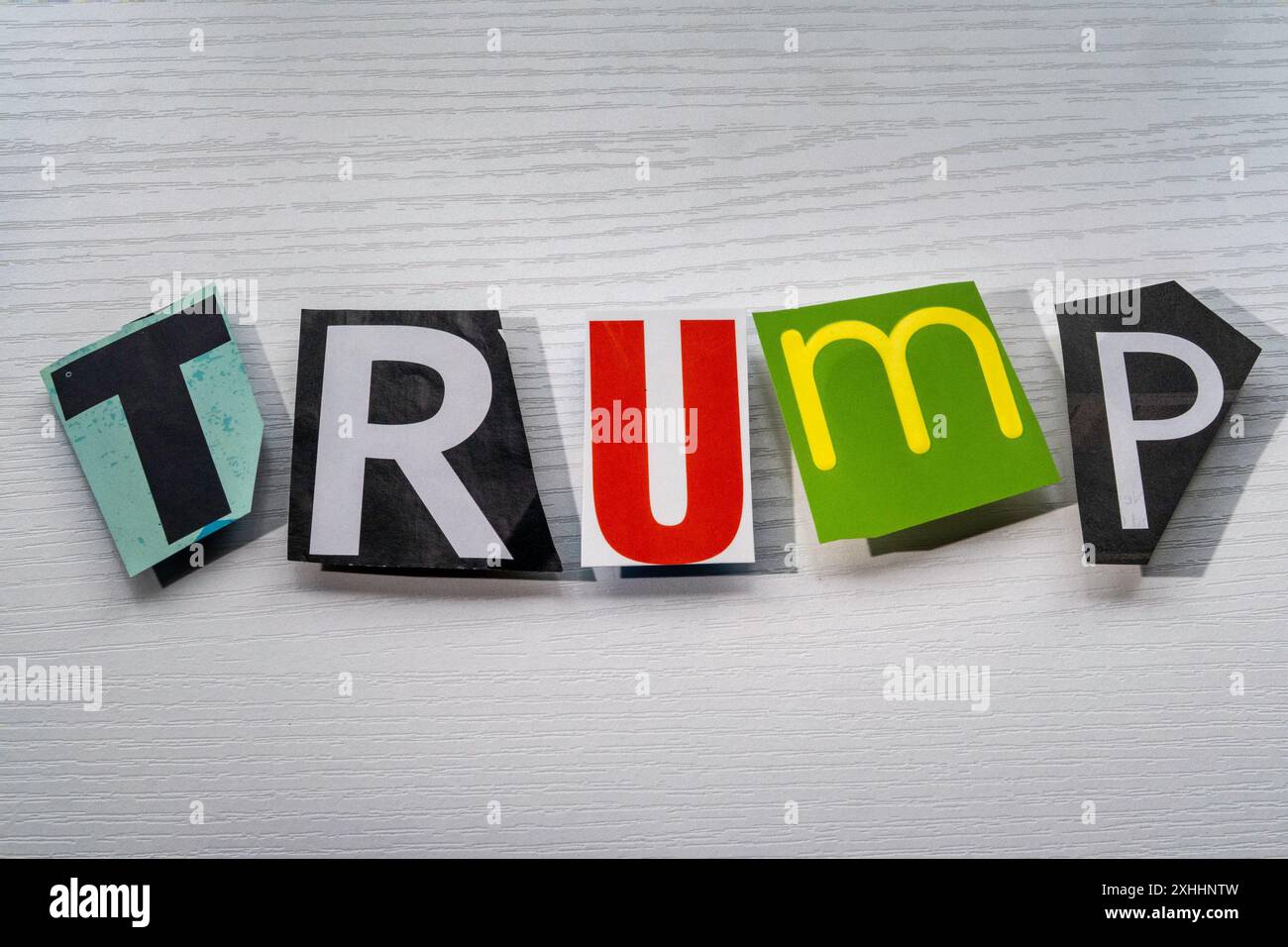 The Word "Trump" using cut-out paper letters in the ransom note effect ...