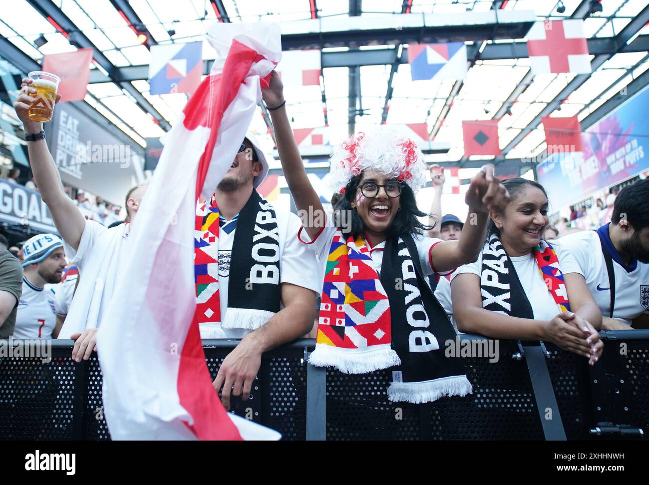 England fans at BOXPark Croydon in London during a screening of the ...