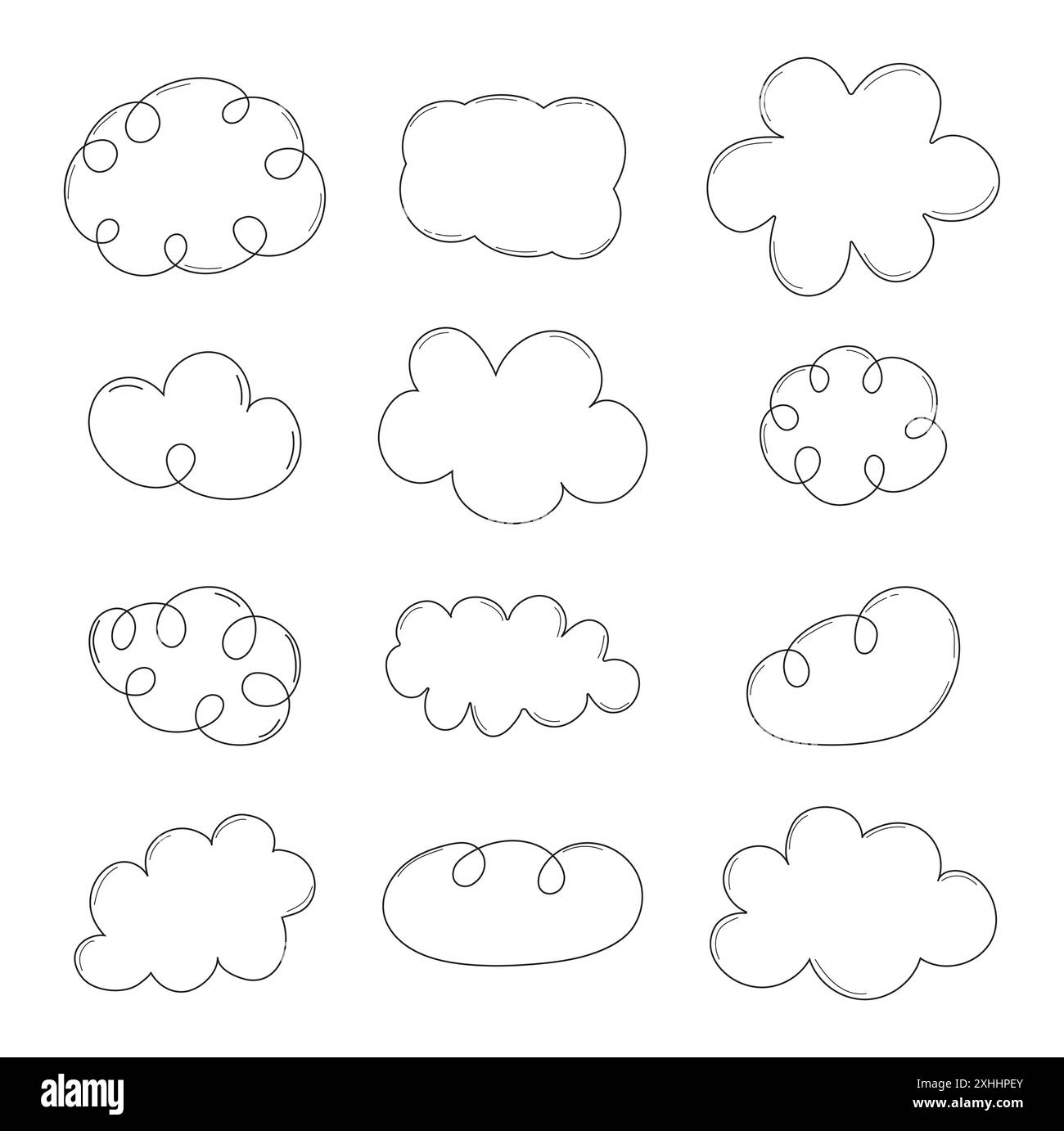 Clouds in a doodle linear style, resembling a child's drawing of sky ...