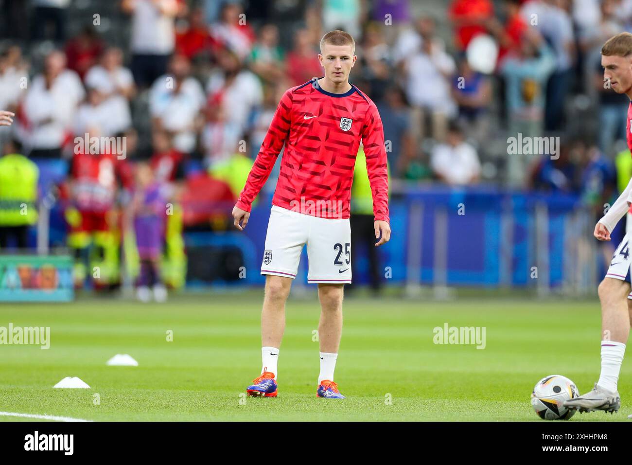 Berlin, Germany. 14th July, 2024. England midfielder Adam Wharton (Crystal Palace) warm up ...
