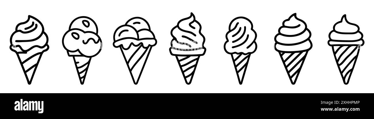 Ice cream icon. Set of drawn linear ice cream icons. Vector ...