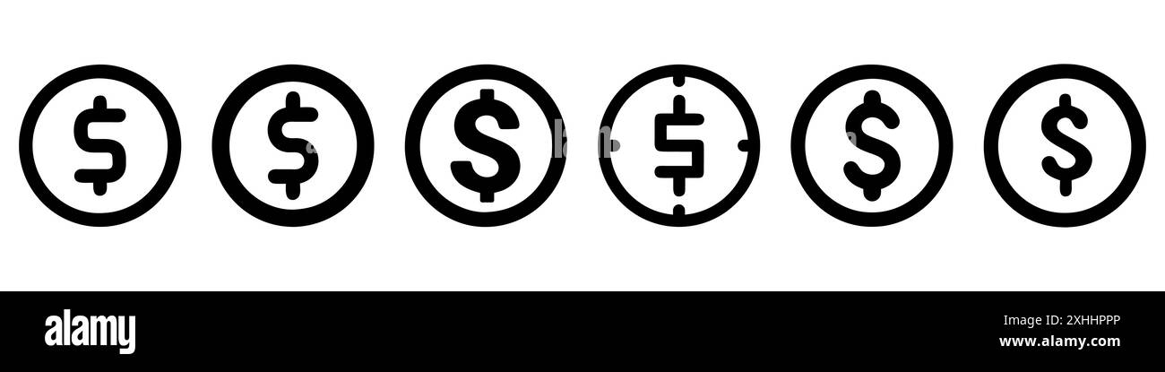 Dollar coin icon. Set of black icons of dollar. Money symbol Stock ...