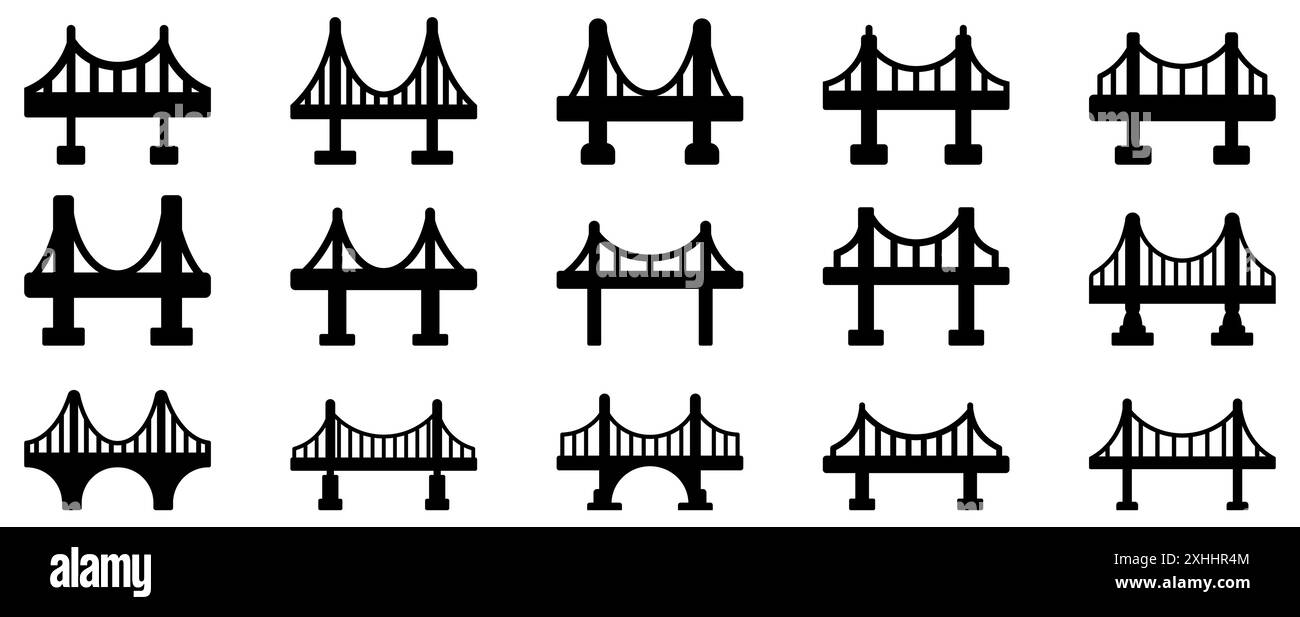 Bridge icons set. Collection of simple black bridge icons. Vector ...