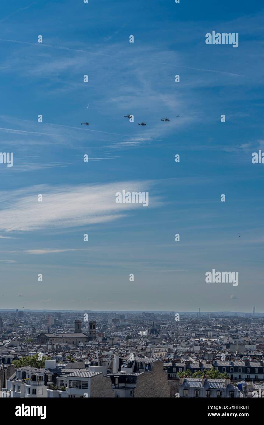 Paris, France - 07 14 2024: Air show of July 14. Military planes flying ...