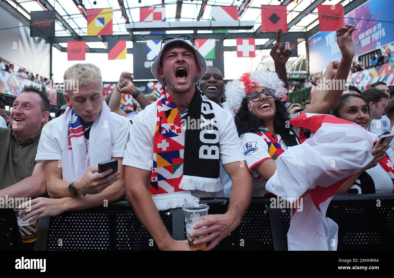 England fans at BOXPark Croydon in London during a screening of the ...