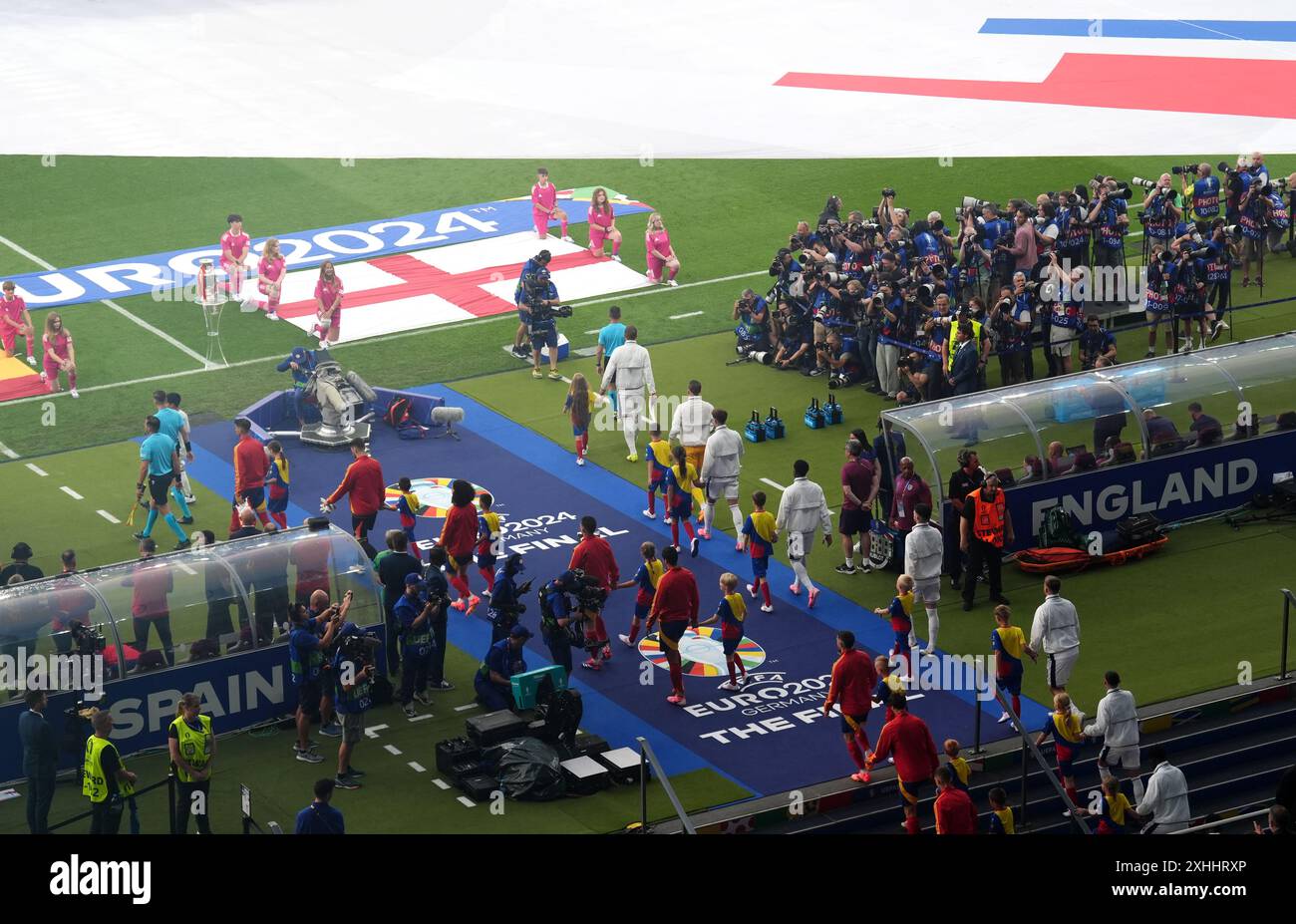 Players walk on to the pitch ahead of the UEFA Euro 2024 final match at ...