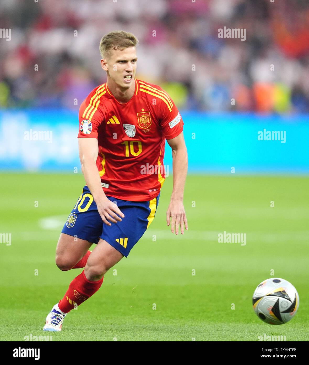 Spain's Dani Olmo in action during the UEFA Euro 2024 final match at ...