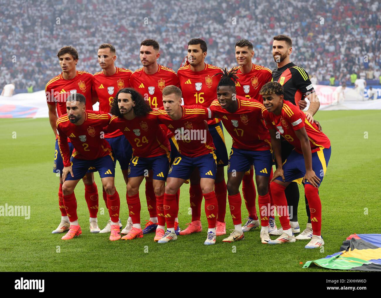 Berlin, Germany. 14th July, 2024. The Spain starting eleven back row ...