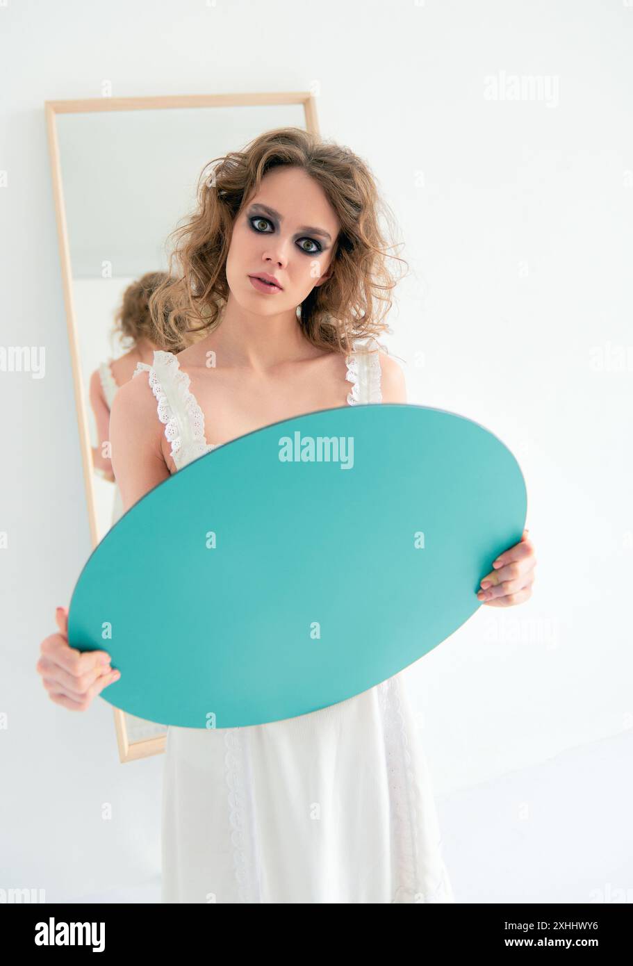 Portrait of attractive strange freaky girl. Beautiful curious woman in ...