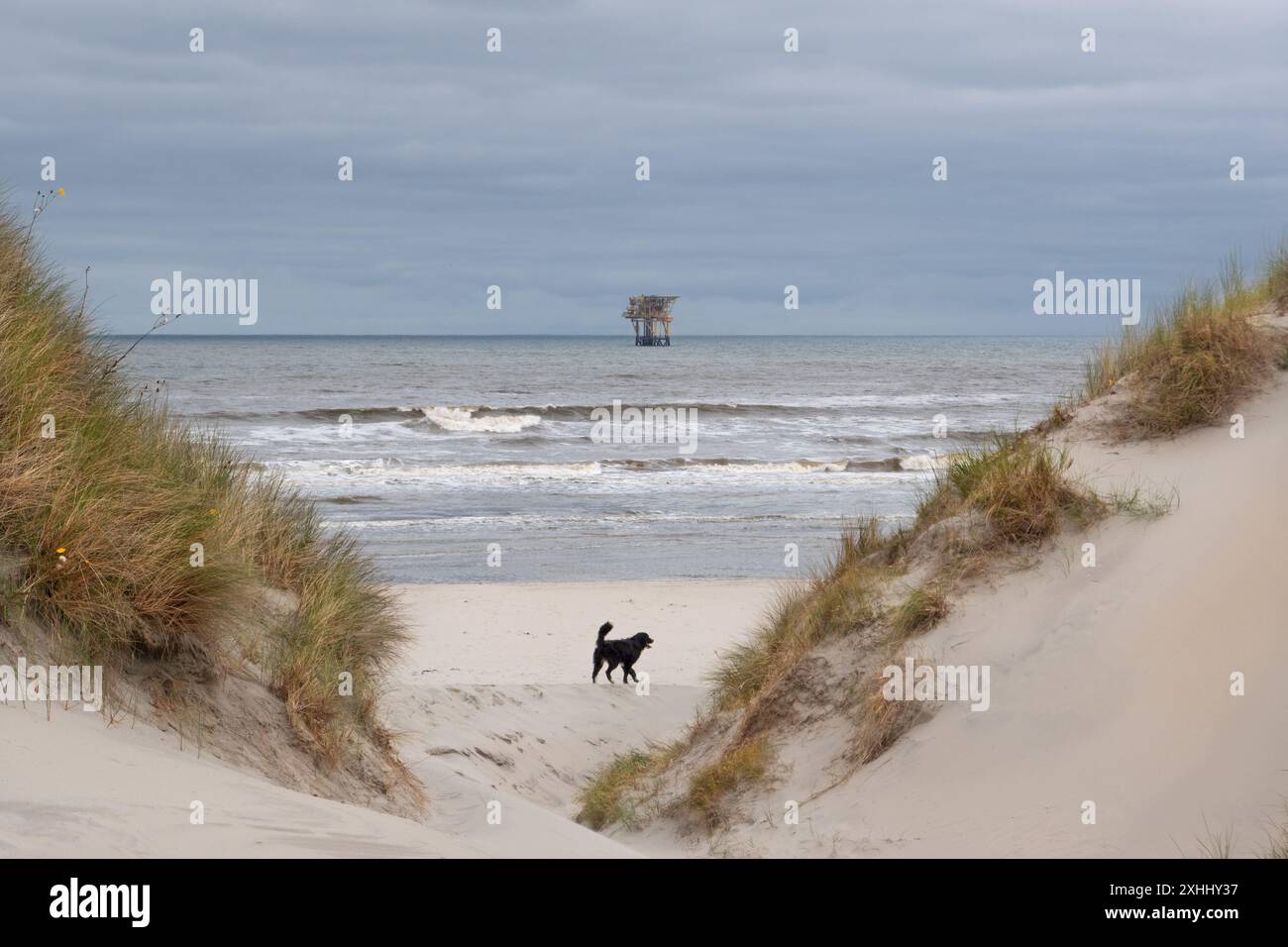View between two dunes on an offshore production platform near the ...