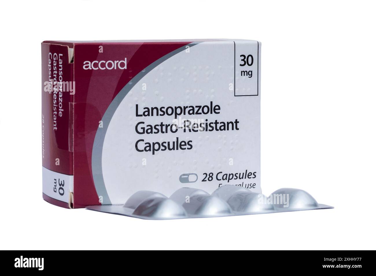 box of accord lansoprazole 30mg gastro resistant capsules cut out ...