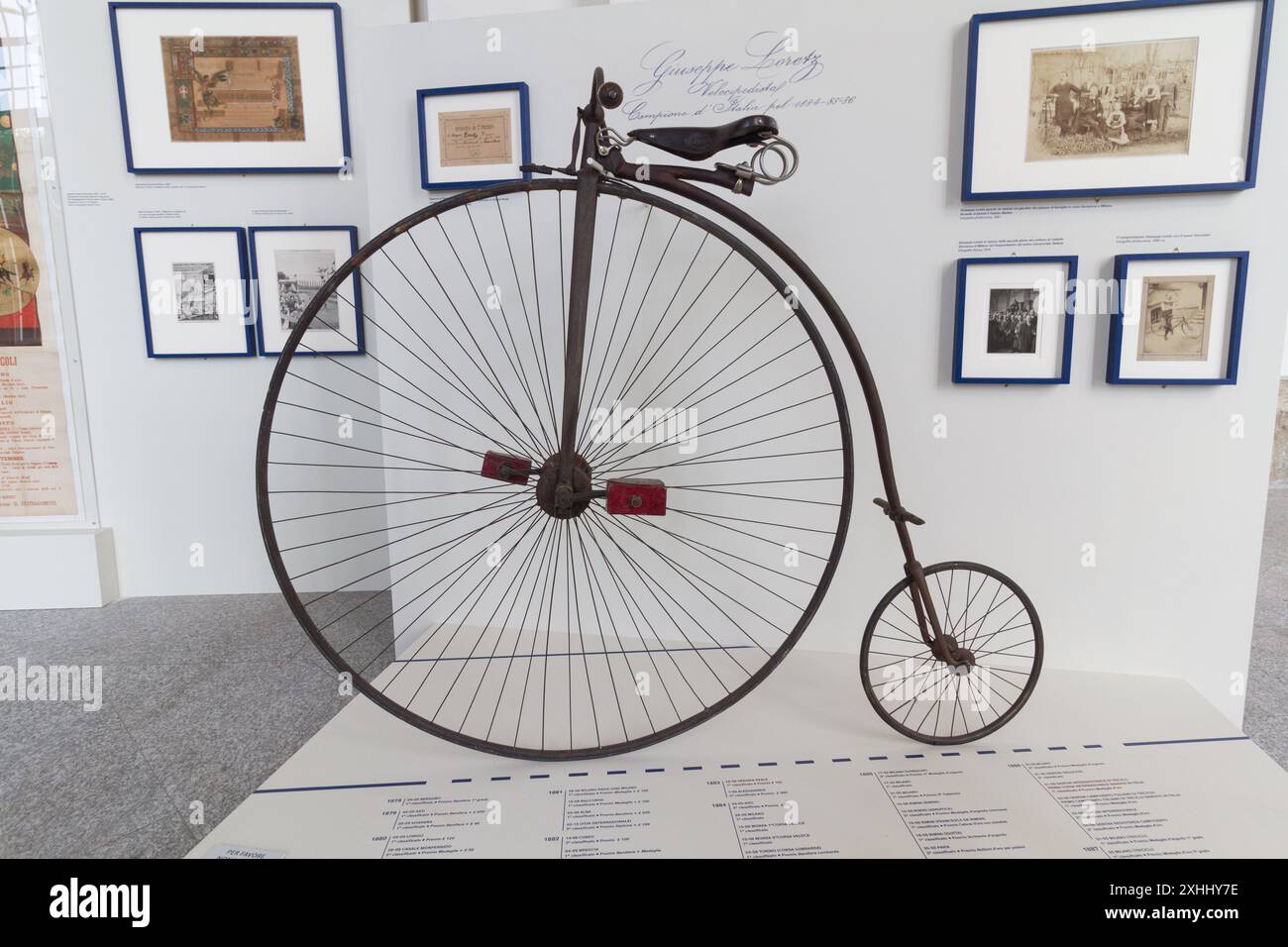 One of the first bicycles from the late 19th century. On display at the ...